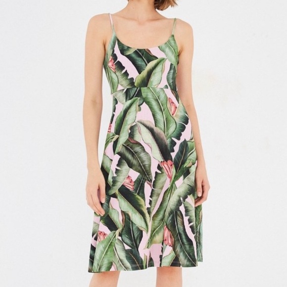 FARM Rio | Dresses | Farm Rio Pink Palm Ribbed Midi Dress | Poshmark